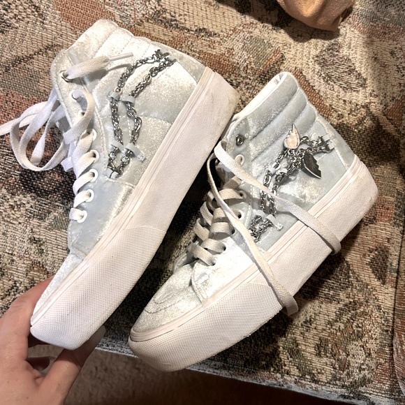 Shoes | Vans Platforms Baby Blue High Tops Used Velvet | Poshmark